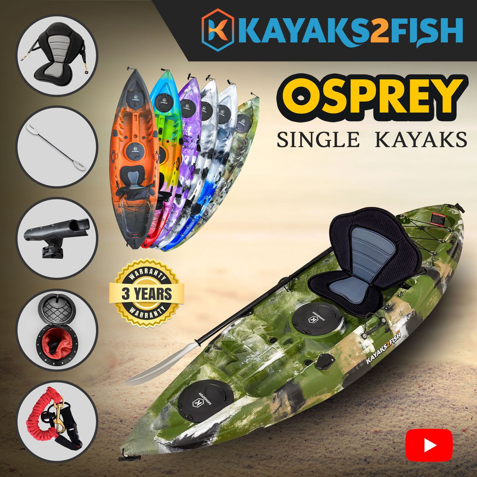 Kayaks2Fish Osprey Jungle Camo 2.7M Sit On Recreational Fishing Kayak ...