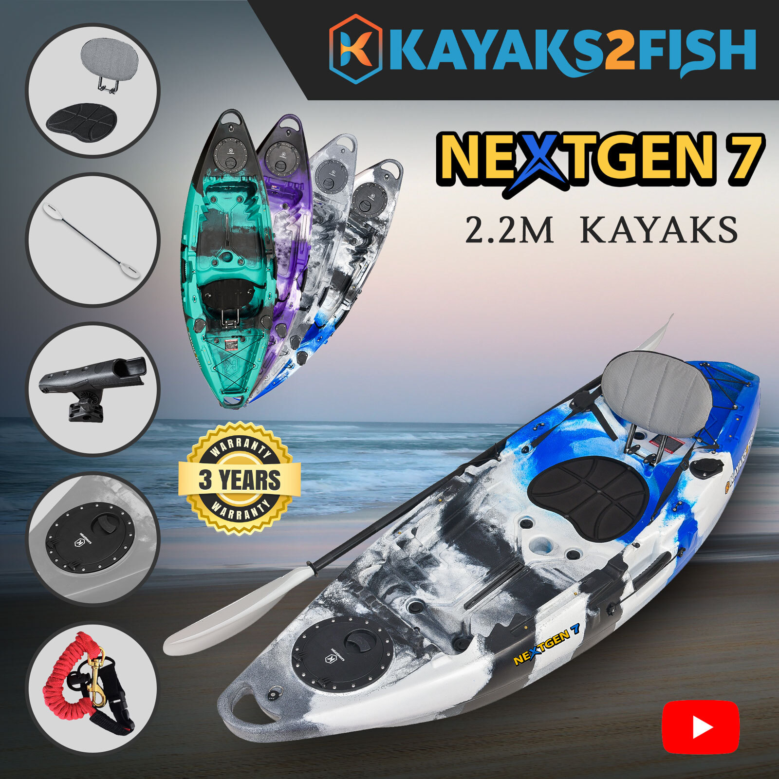 Kayaks2Fish NG7 Blue Camo 2.2M Teenager Child Kid Youth Fishing Kayak ...