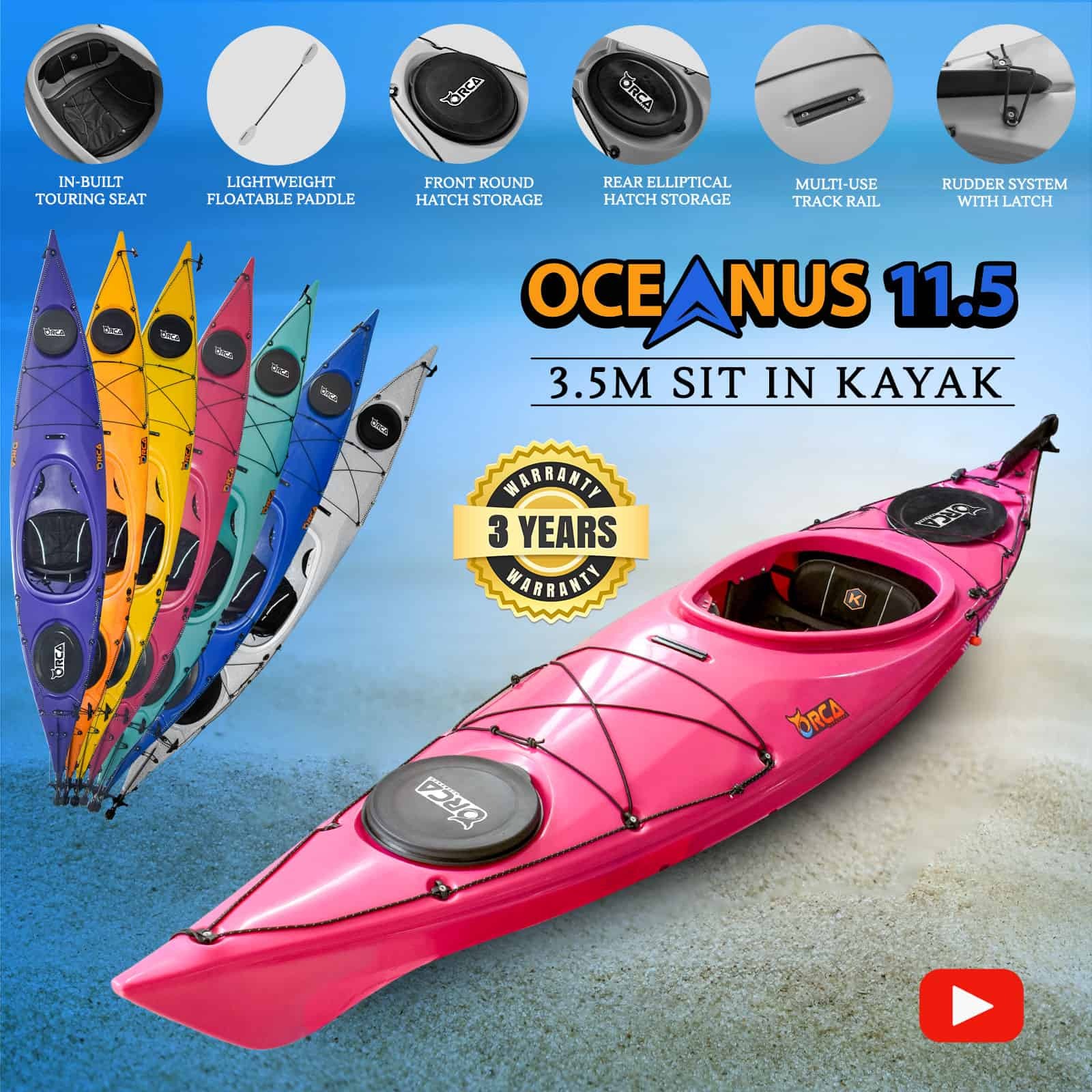 Orca Oceanus 11.5 FUCHSIA 3.5M Sea Kayak Sit In Kayak Fishing Kayak ...